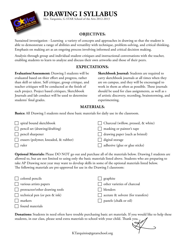 Drawing I Syllabus | PDF | Drawing | Adhesive