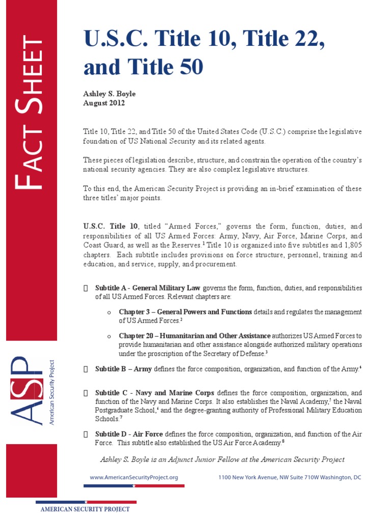 U.S.C. Title 10, Title 22, And Title 50 | United States Armed Forces ...