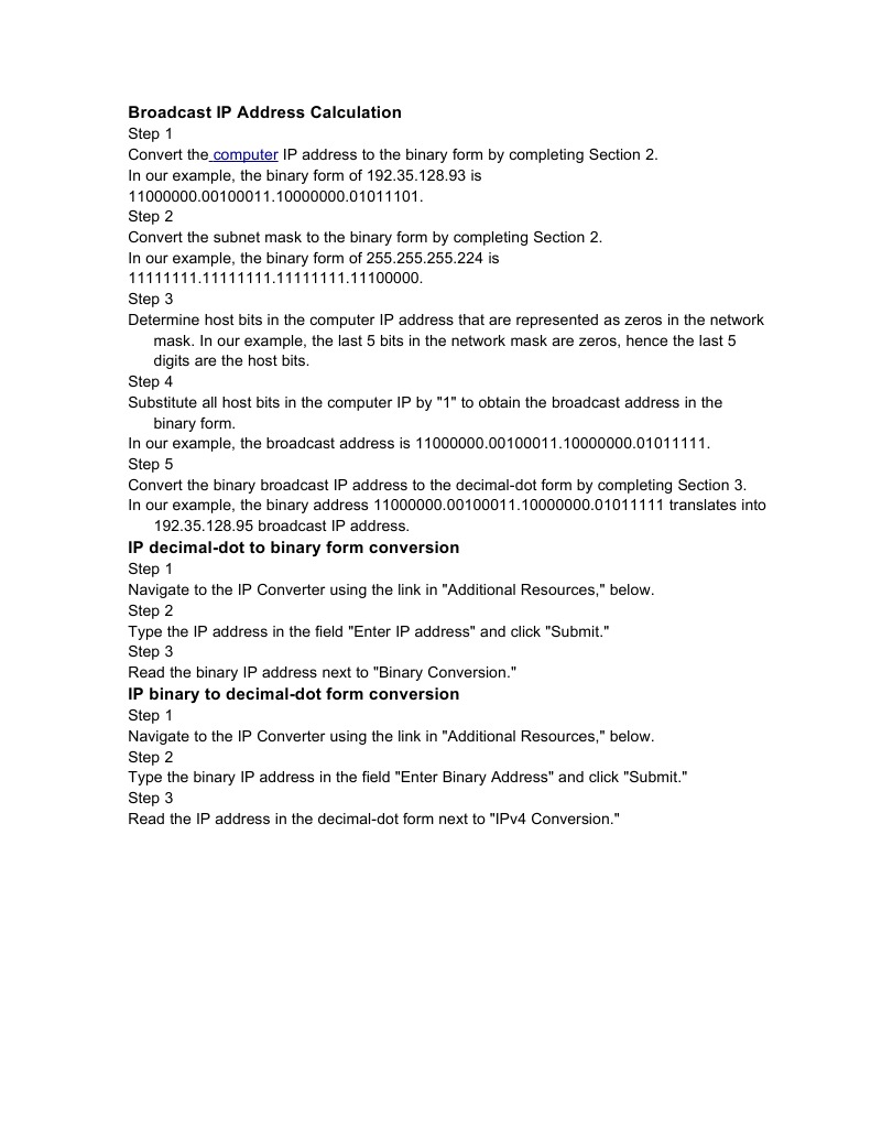 Broadcast IP Address Calculation | PDF