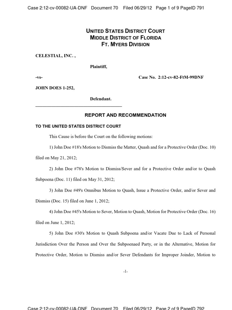 Order Granting Motion To Quash | Personal Jurisdiction | Subpoena