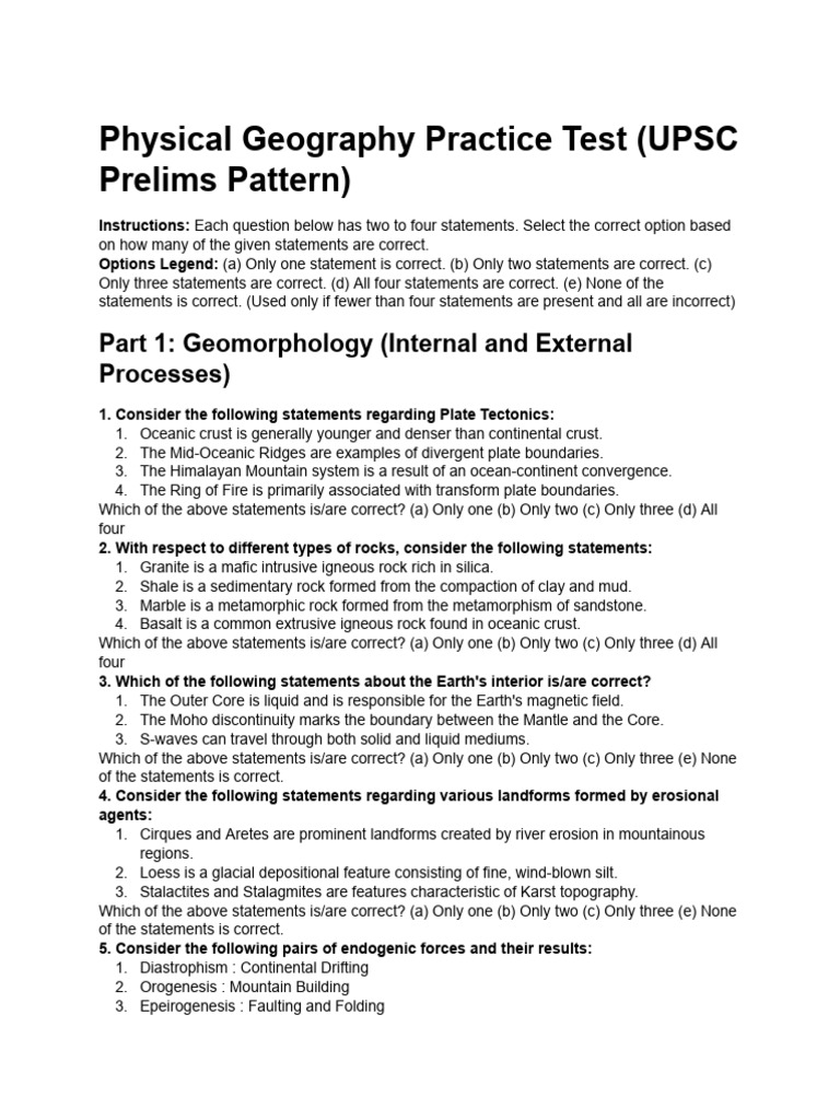 Physical Geography UPSC Prelims Practice Test | PDF | Rock (Geology ...