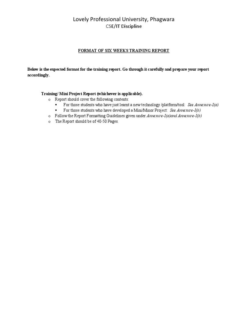 4294 1 Format of Six Weeks Training Report Updated | PDF | Bibliography ...