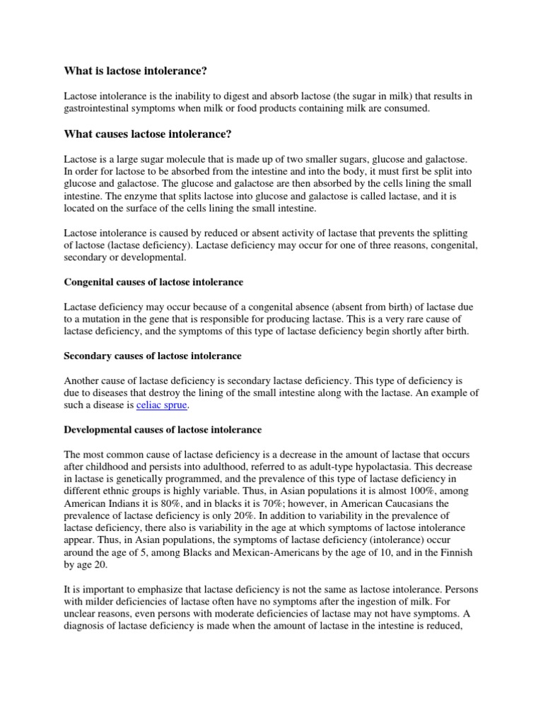Biochemistry of Lactose Intolerance | PDF | Enzyme | Biochemistry