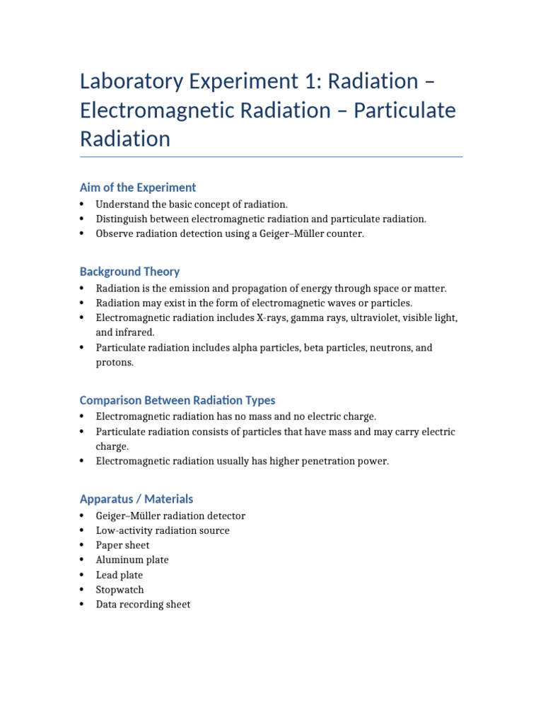 Radiation Lab Experiment 1 | PDF
