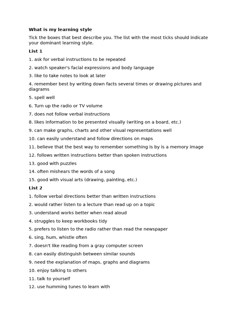 What Is My Learning Style Test | PDF
