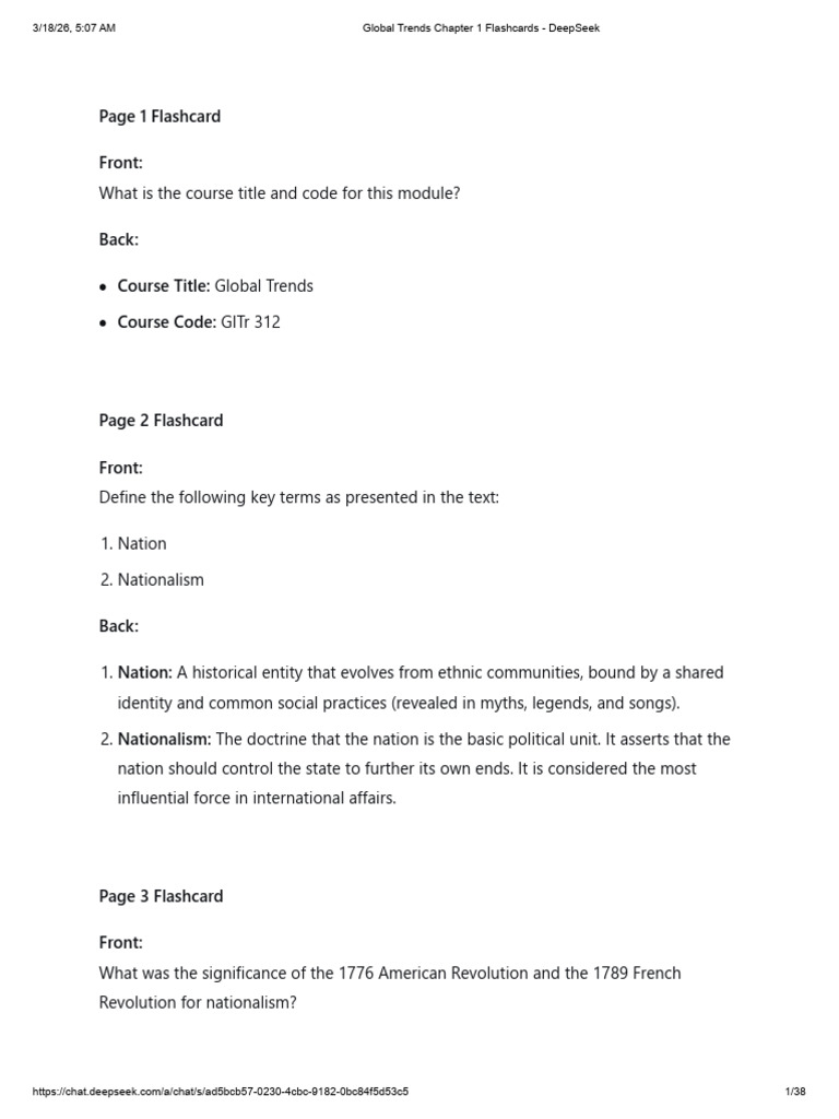 Global Trends Chapter 1 Flashcards - DeepSeek | PDF | Nationalism ...