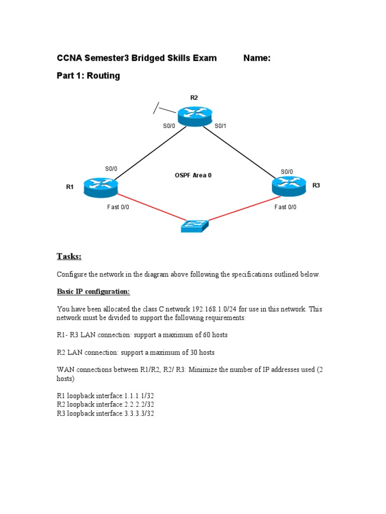 CCNA Semester 3 Bridge Skills Exam | PDF | Ip Address | Router (Computing)