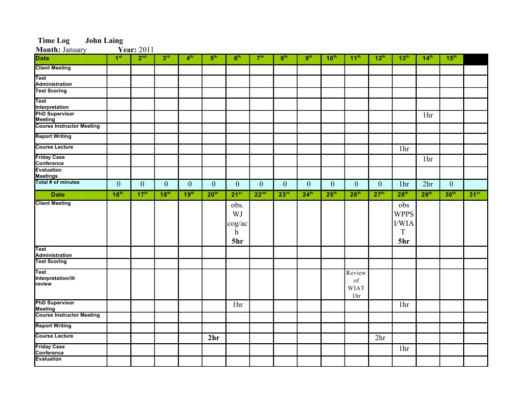 Monthly Time Log Summary | PDF | Academia
