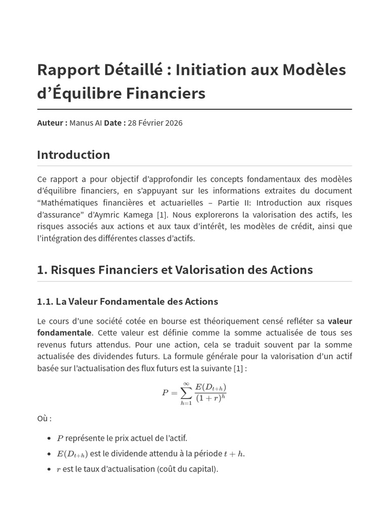 Rapport Modeles Financiers 1 | PDF | Mathématiques financières ...