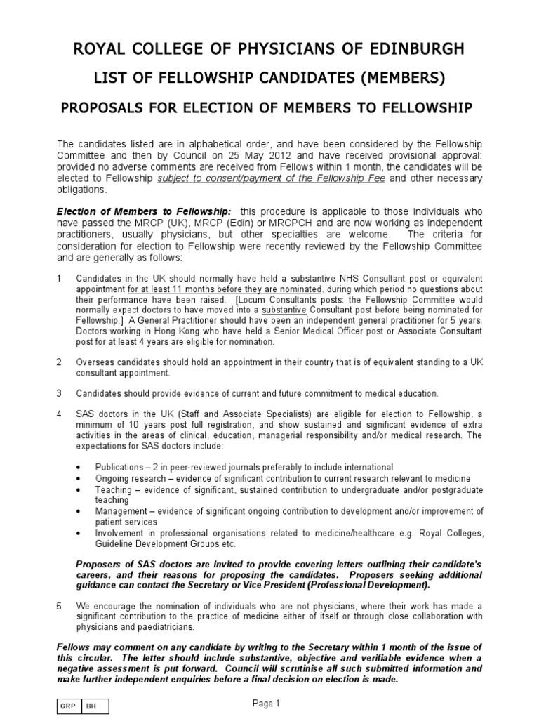 Royal College of Physicians of Edinburgh: List of Fellowship Candidates ...