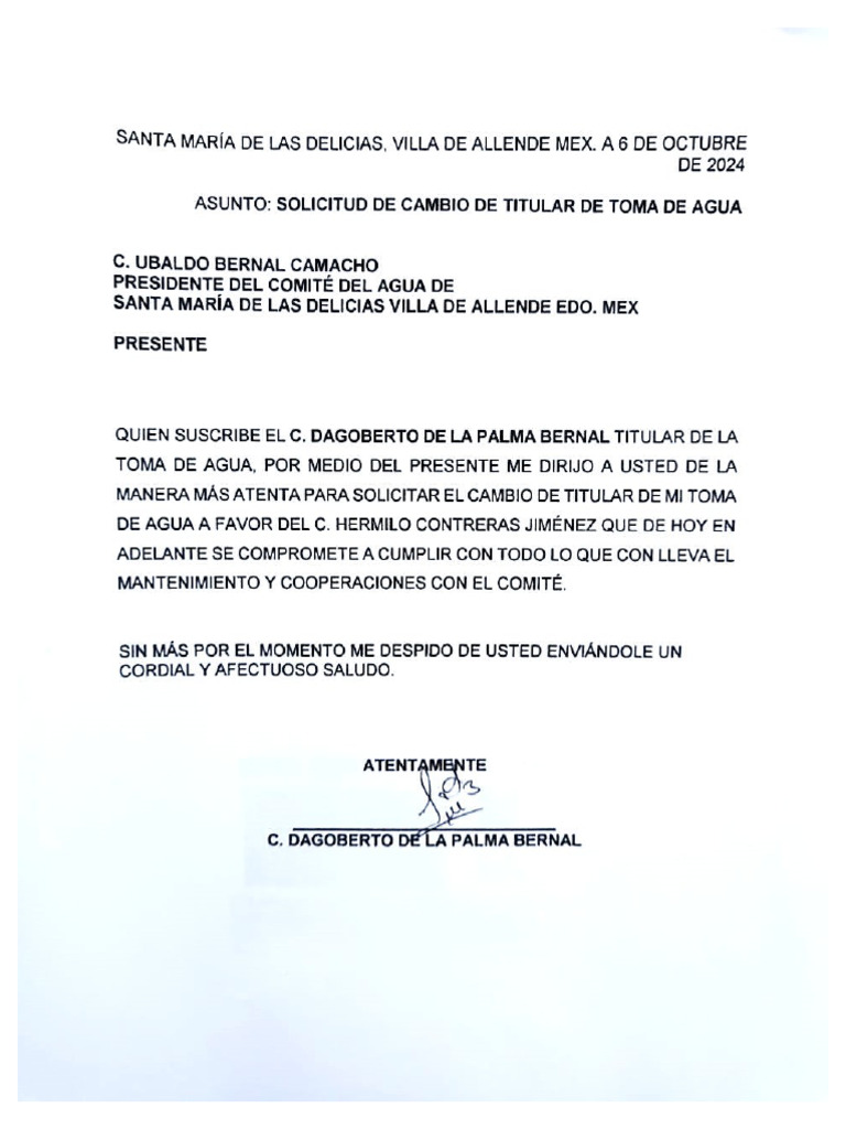 Toma de Agua Dago Hermilo | PDF