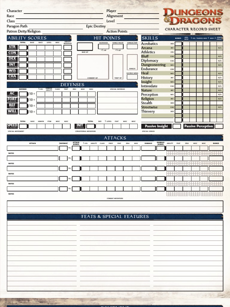 Fourth Edition Character Sheets | Role Playing Games | D20 System