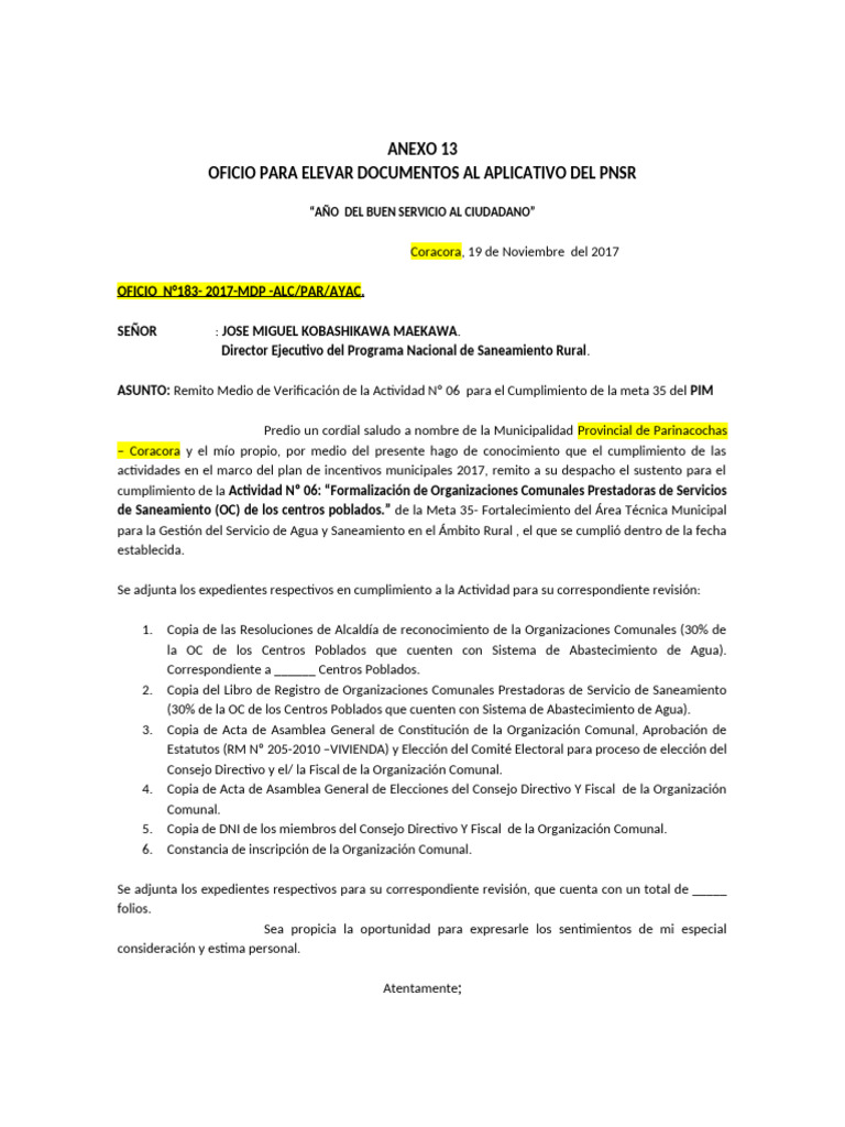 Oficio PNSR - Modelo | PDF | Gobierno