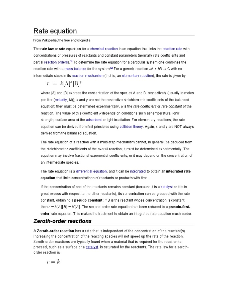 Rate Equation: Zeroth-Order Reactions | PDF | Applied And ...