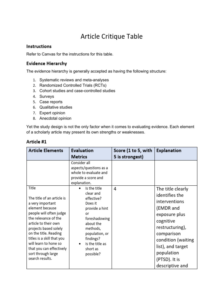 M4 Article Critique Table | PDF