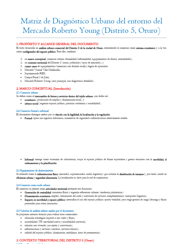 Matriz de Diagnóstico Urbano Del Entorno Del Mercado Roberto Young | PDF