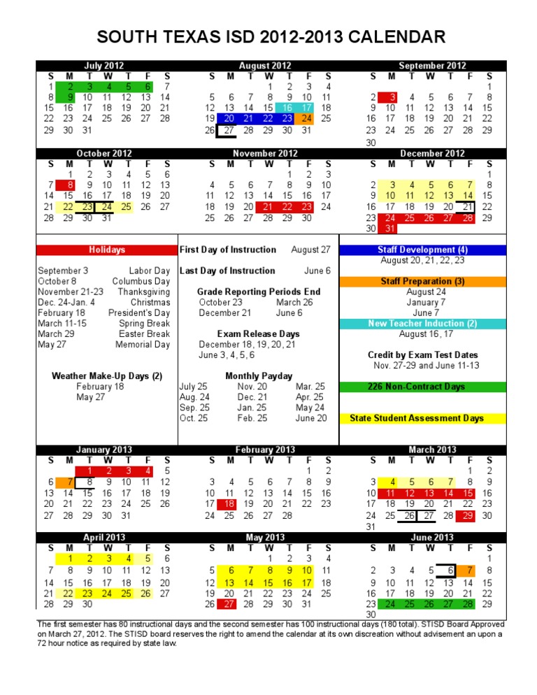 2012-2013 STISD Academic Calendar | PDF | Holidays | Observances