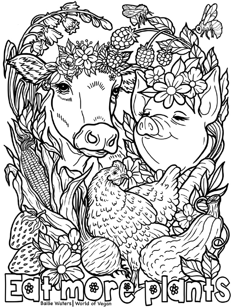 Eat More Plants Printable Vegan Coloring Page For Kids PDF | PDF