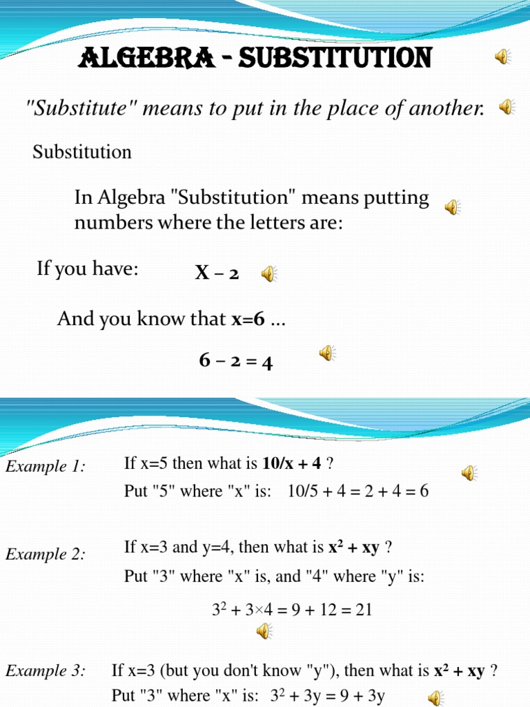 Algebra Substitution | PDF | Algebra | Teaching Mathematics