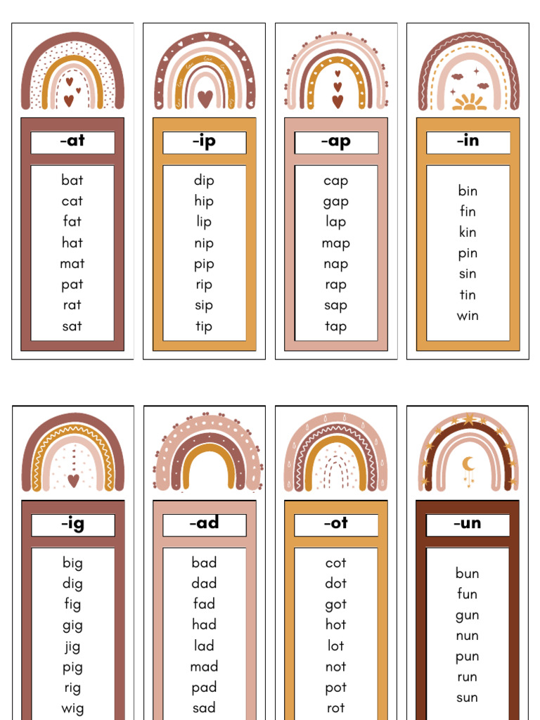 Boho Rainbow Word Family Reading Flashcards | PDF