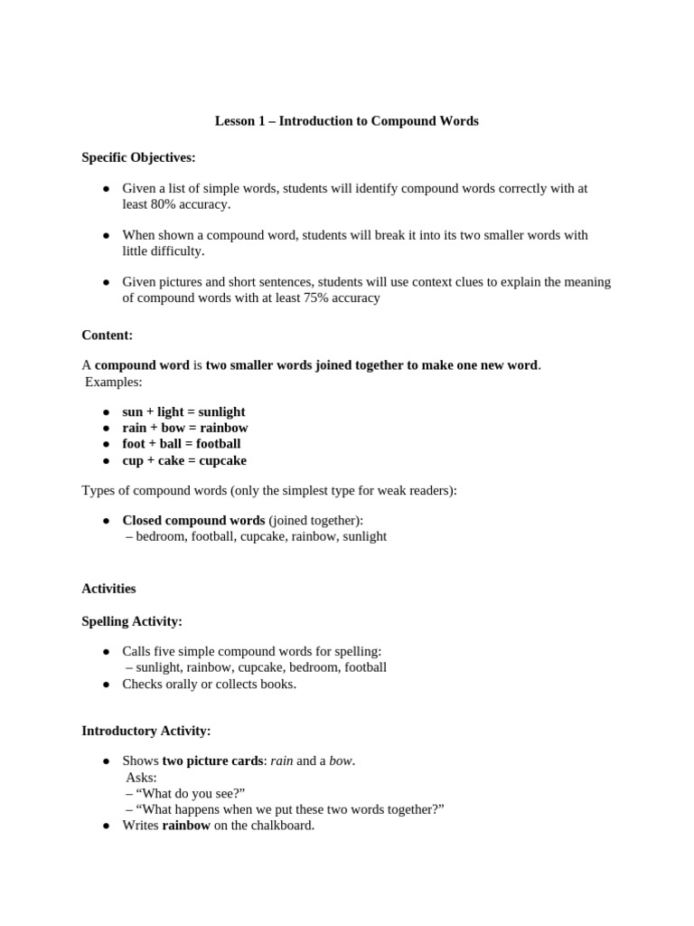 Lesson Plan - Compound Words & Comprehension | PDF