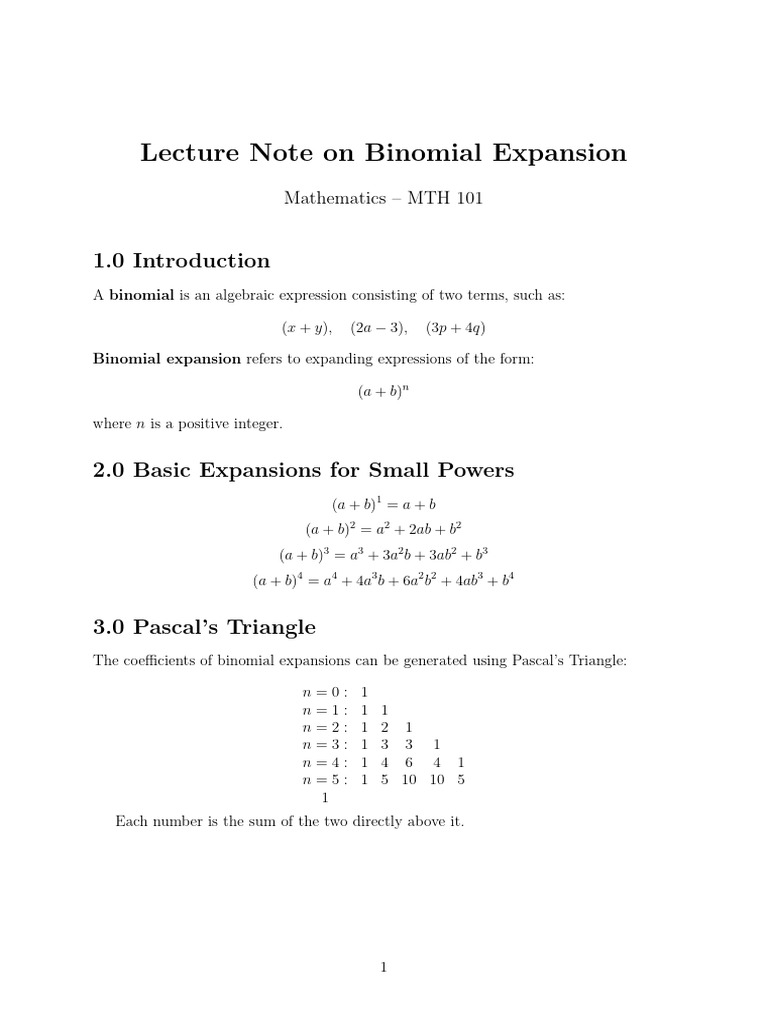 Binomial Expansion | PDF | Elementary Mathematics | Combinatorics