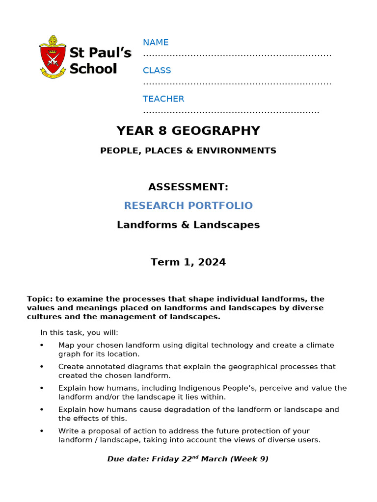 Landforms Landscapes 2024 AssessmentTask 2 | PDF | Map | Landscape
