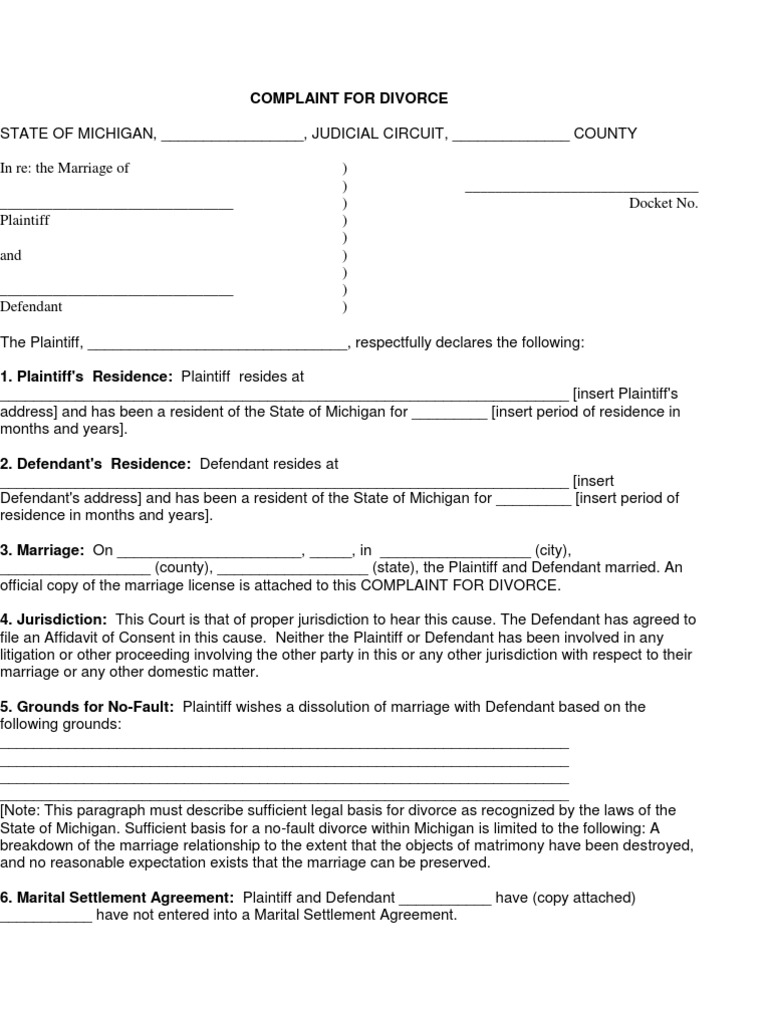 Complaint For Divorce | PDF | Divorce | Affidavit