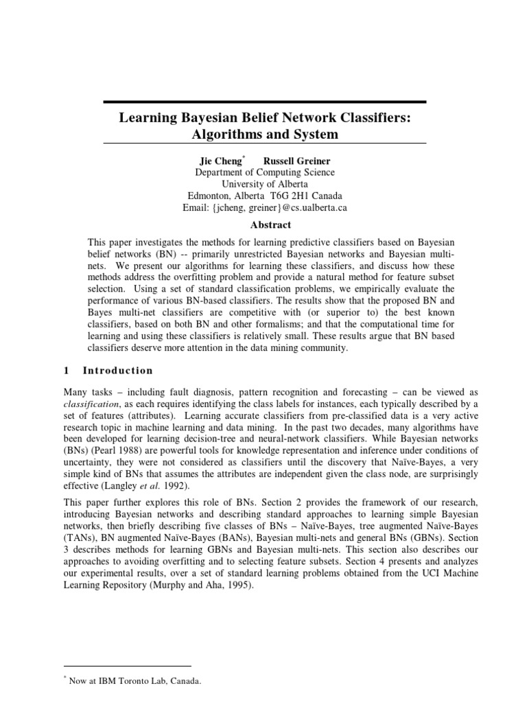 Learning Beyasian Networks Classifiers | PDF | Bayesian Network | Statistical Classification
