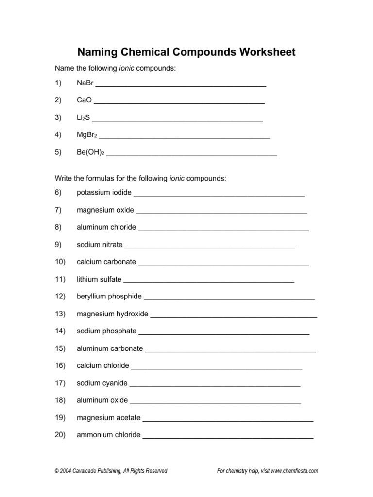 Naming Chemical Compounds Worksheet | PDF | Nitrogen | Oxide