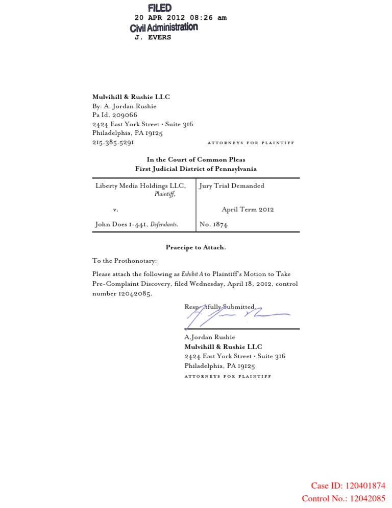 4 18 2012 Praecipe To Attach | PDF