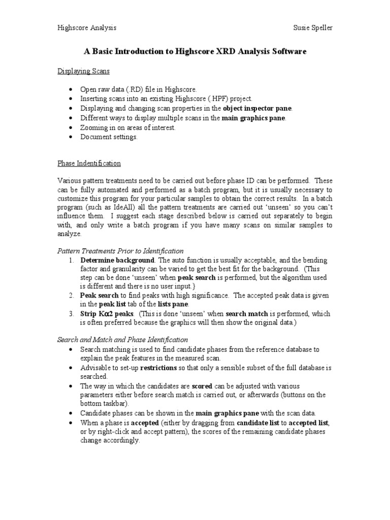 Highscore XRD Analysis Software Guide | PDF | Cluster Analysis ...