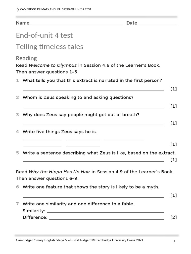 Unit 4 End of Unit Test | PDF