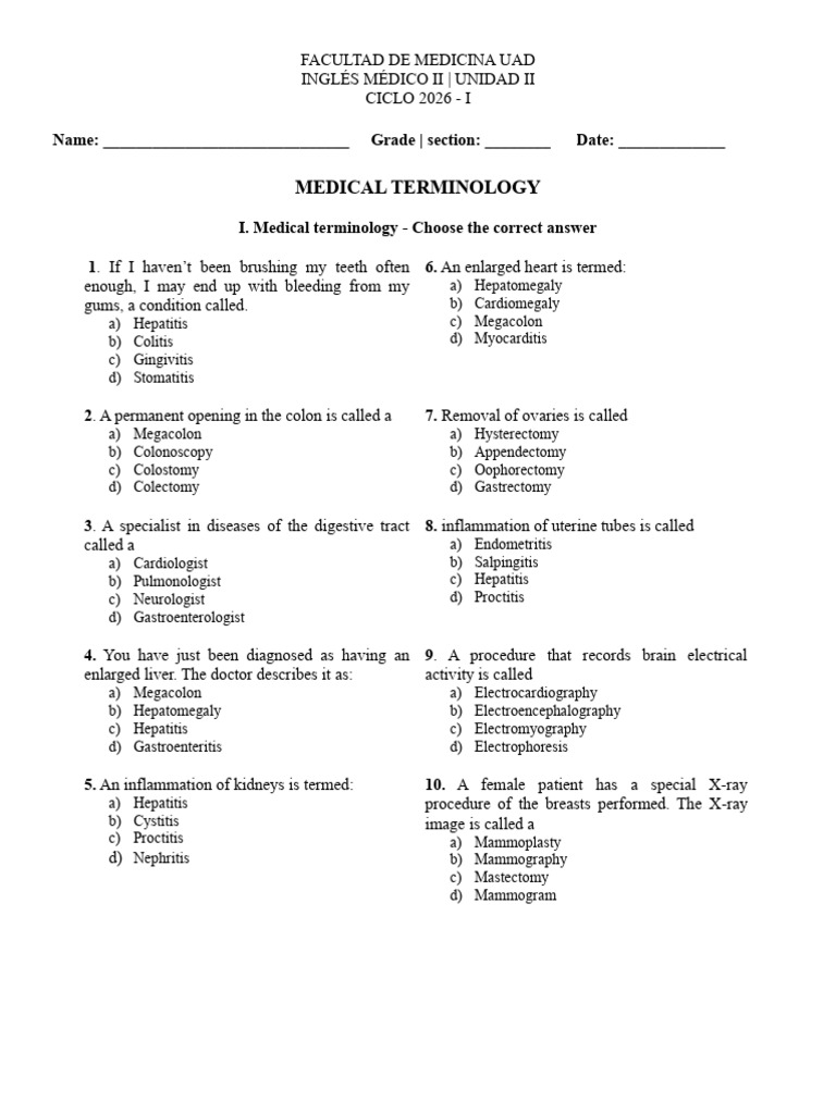 Medical Terminology - Evaluation 2026 | PDF | Heart | Human Nose