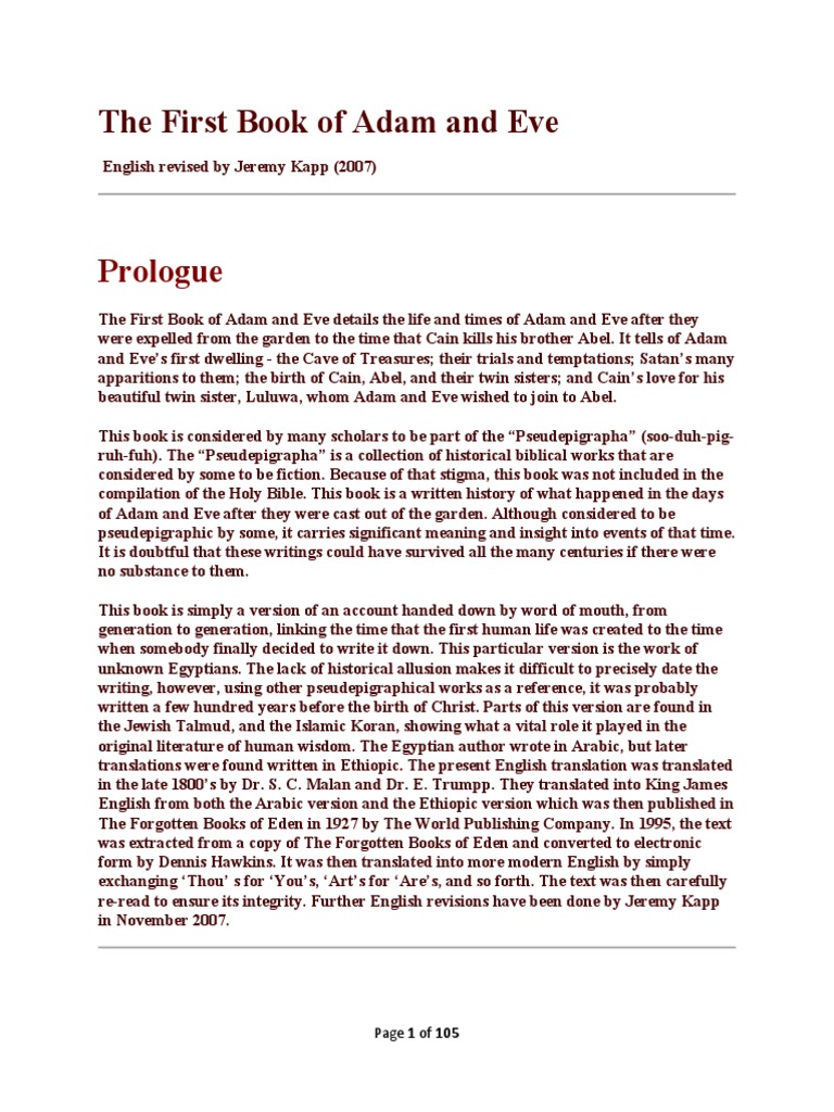 The 1st Book of Adam & Eve (Revised English) | Cain And Abel | Adam