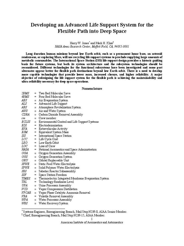 Developing An Advanced Life Support System For Flexible Path Into Deep ...