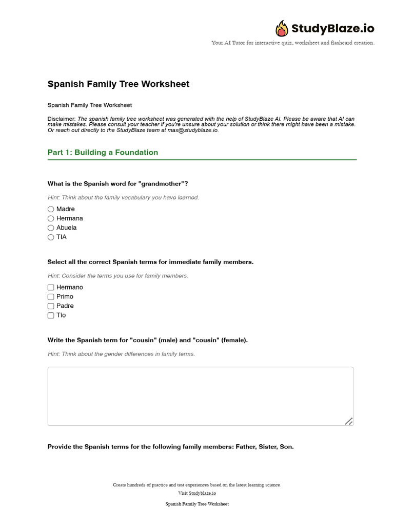 Spanish Family Tree Worksheet PDF | PDF | Family | Living Arrangements