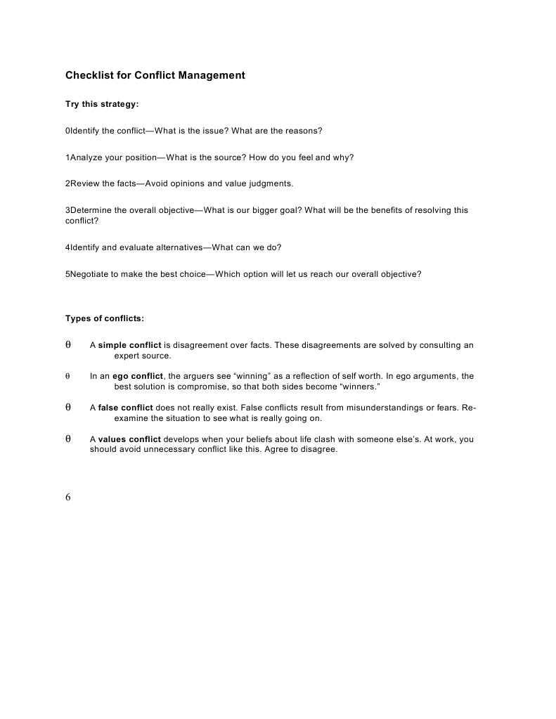 Checklist For Conflict Management | PDF