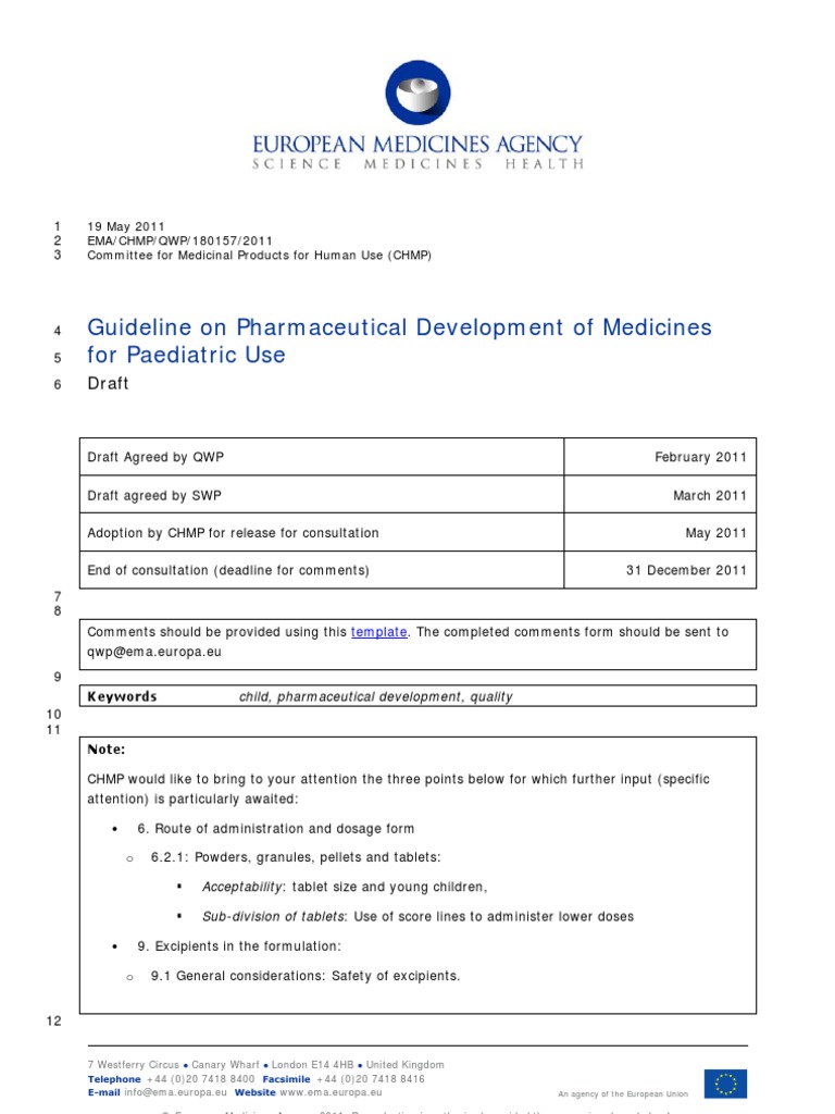 Guideline On Pharmaceutical Development of Medicines For Paediatric Use ...