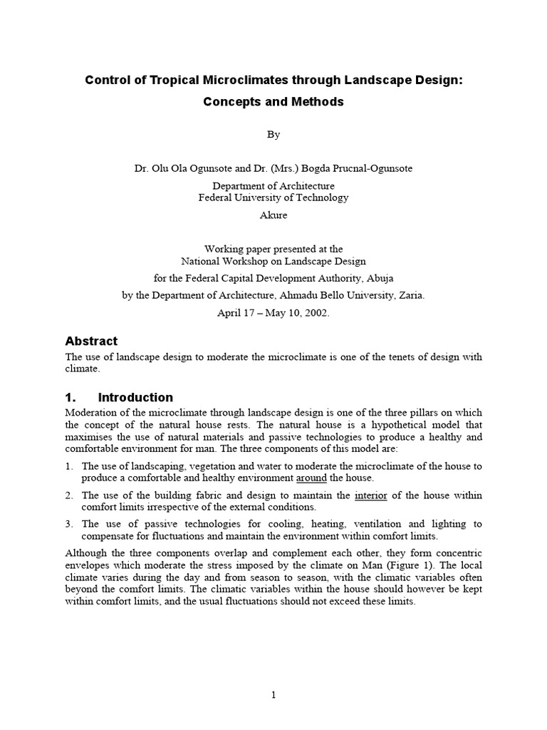 Control of Tropical Microclimates Through Landscape Design | PDF ...