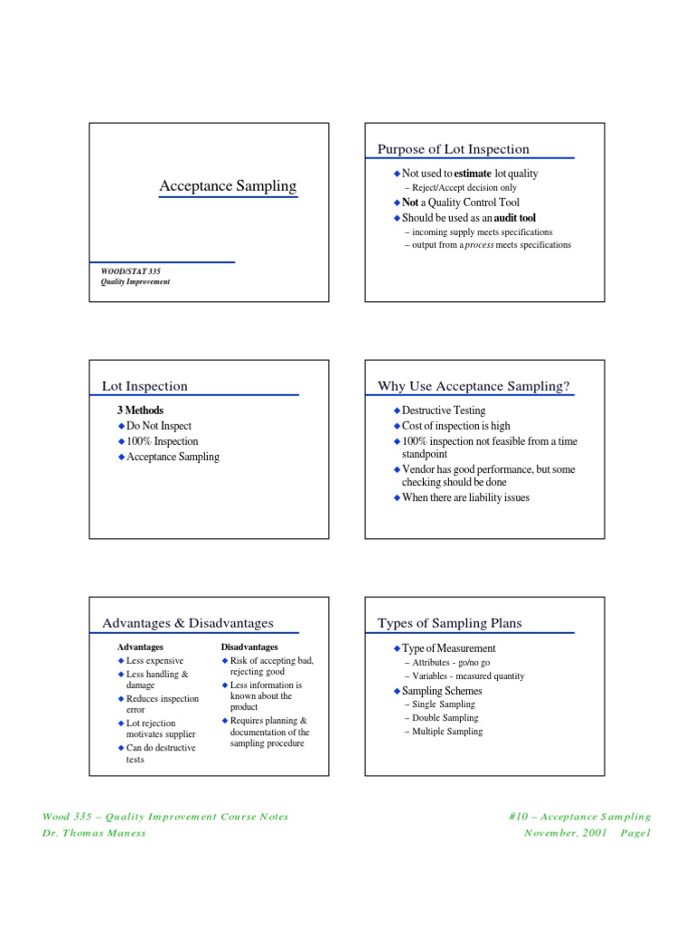 Acceptance Sampling: Purpose of Lot Inspection | Download Free PDF ...