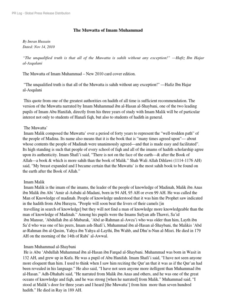 The Muwatta of Imam Muhammad | PDF | Sharia | Islamic Ethics