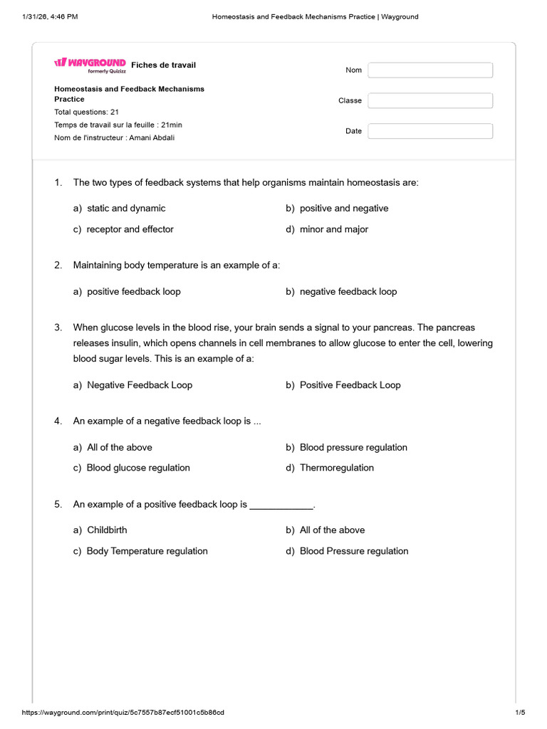 Homeostasis and Feedback Mechanisms Practice - Worksheet | PDF ...