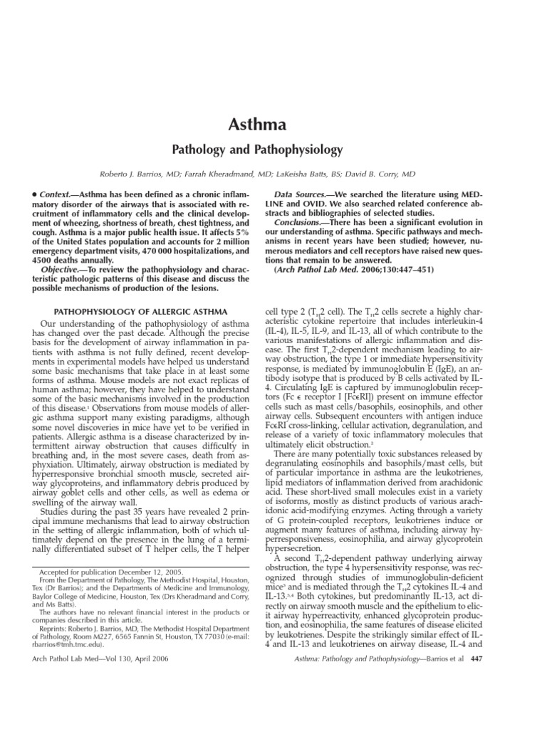 Understanding the Pathophysiology and Pathology of Asthma: A Review of the Inflammatory ...