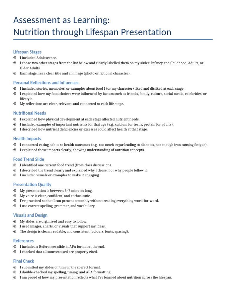 Nutrition Through Lifespan Presentation (OP) AAL | PDF