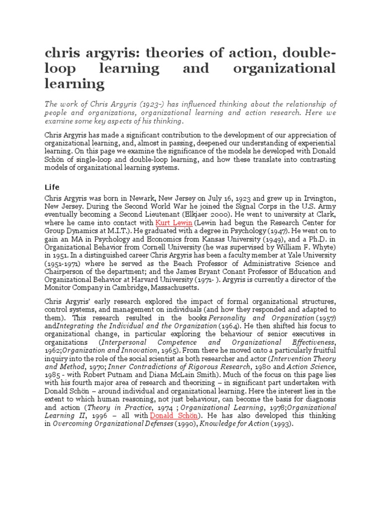 Chris Argyris: Theories of Action, Double-Loop Learning and ...