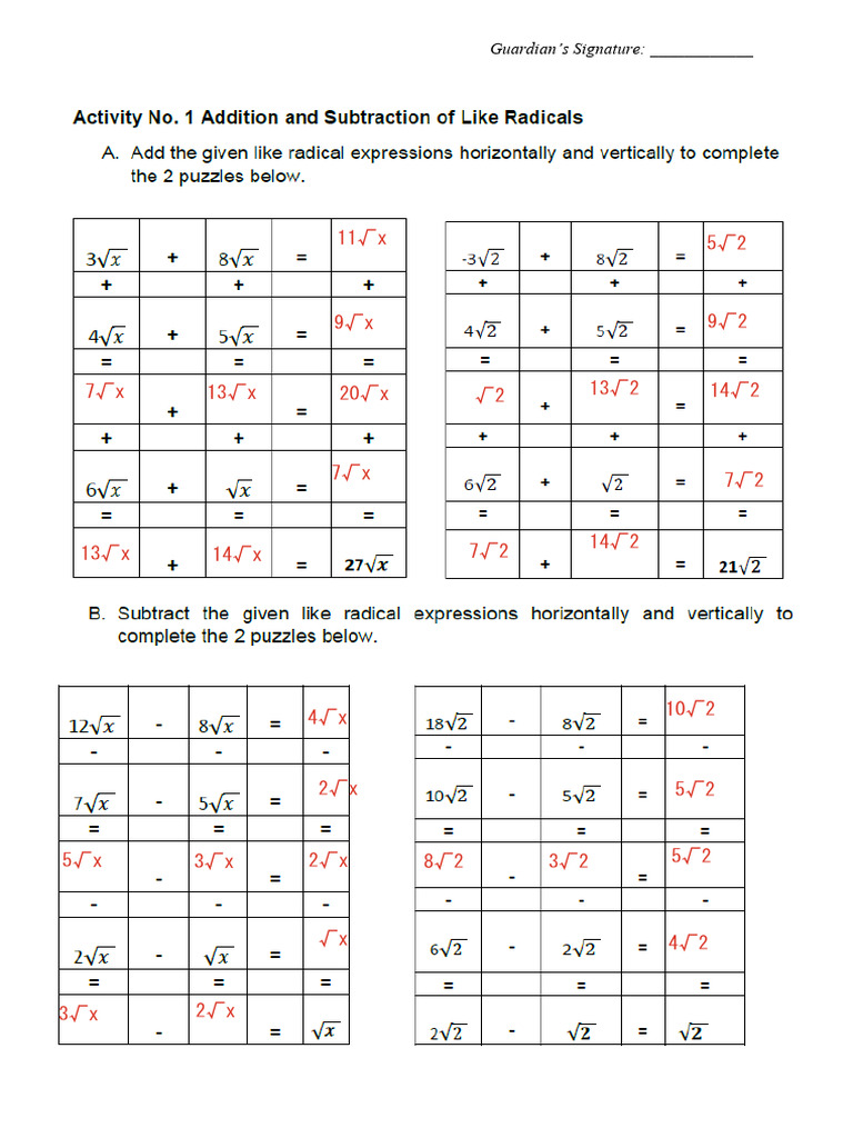 Activity-Sheet-For-Operation - Radicals 2 - WITH ANSWERS (Ok) | PDF