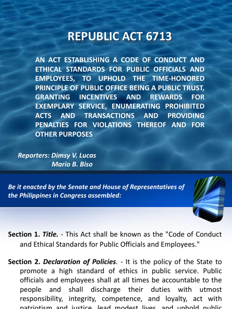 Republic Act 6713_powerpoint Show | Employment | United States Congress