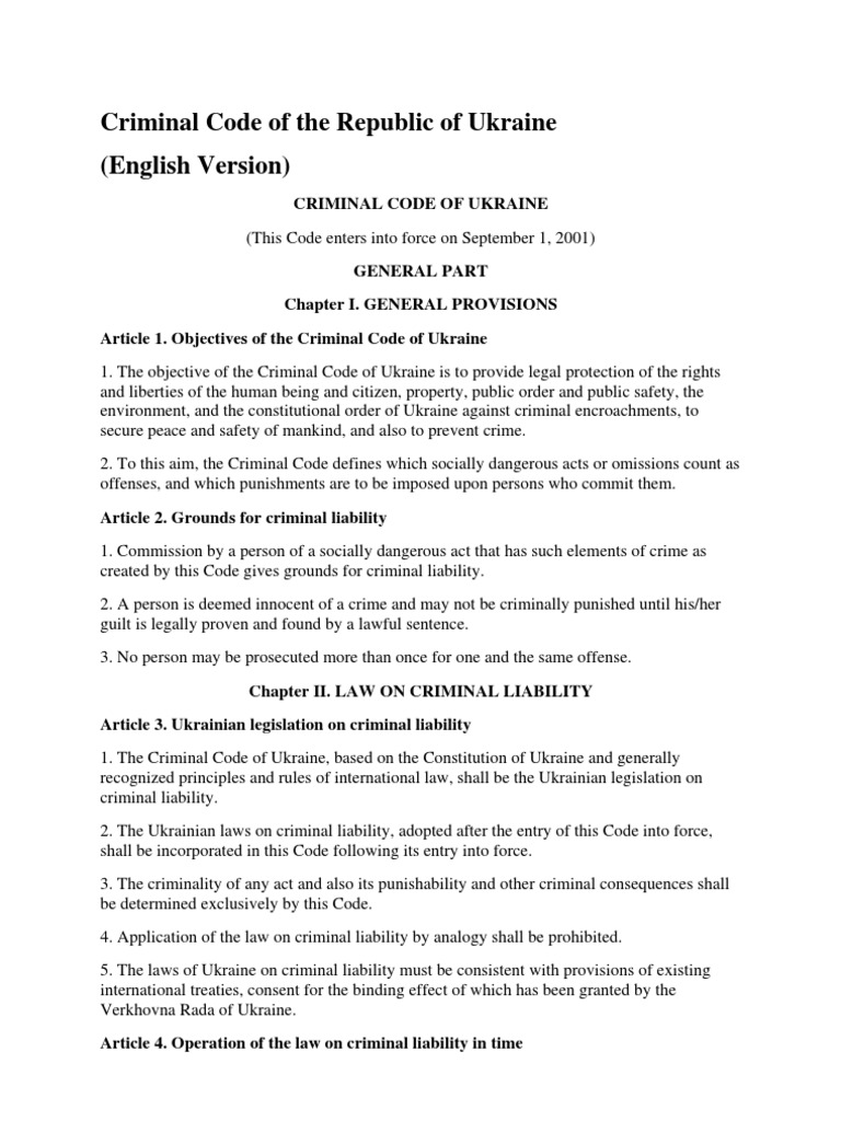Codigo Penal Ucraniano - Ukrainian Criminal Code | PDF | Crime ...