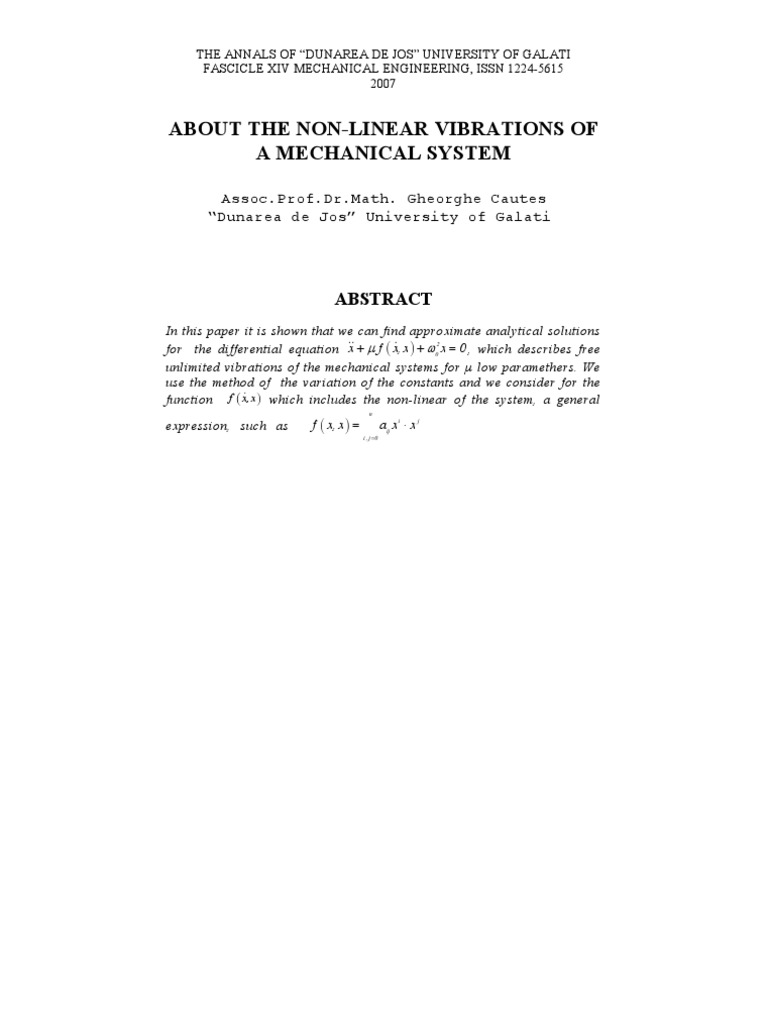 Nonlinear Vibrations in Mechanical Systems | PDF